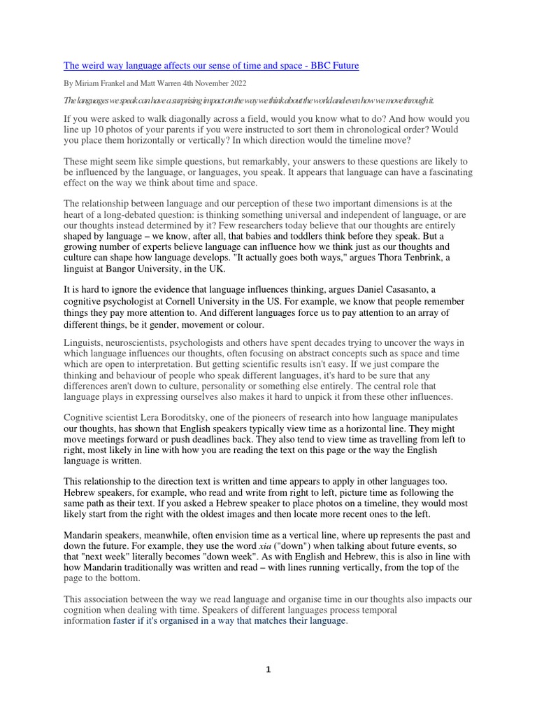 The Weird Way Language Affects Our Sense of Time and Space | PDF | Time ...