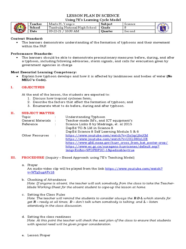 CO - Lesson Plan | PDF | Tropical Cyclones | Storms