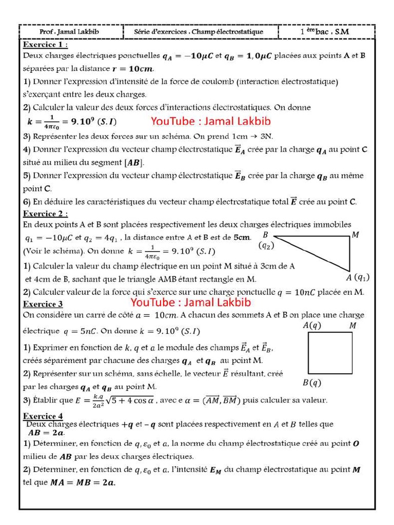 Série D'exercices Champ Électrostatique PH | PDF