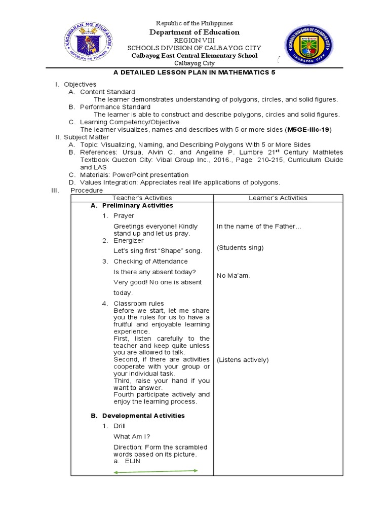 FinalLesson Plan (Polygons) | PDF | Polygon | Learning