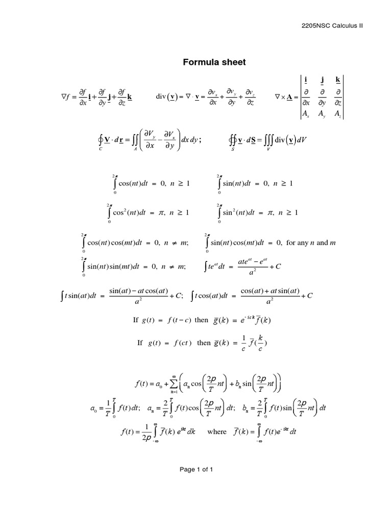 Calculus 2 Formula Sheet | PDF