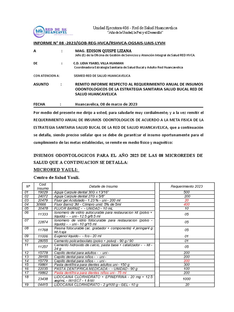 Informe de requerimiento de insumos | PDF | Diamante | Química