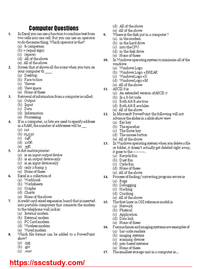 900 - Computer MCQs in English PDF | PDF | Computer Data Storage | Random Access Memory
