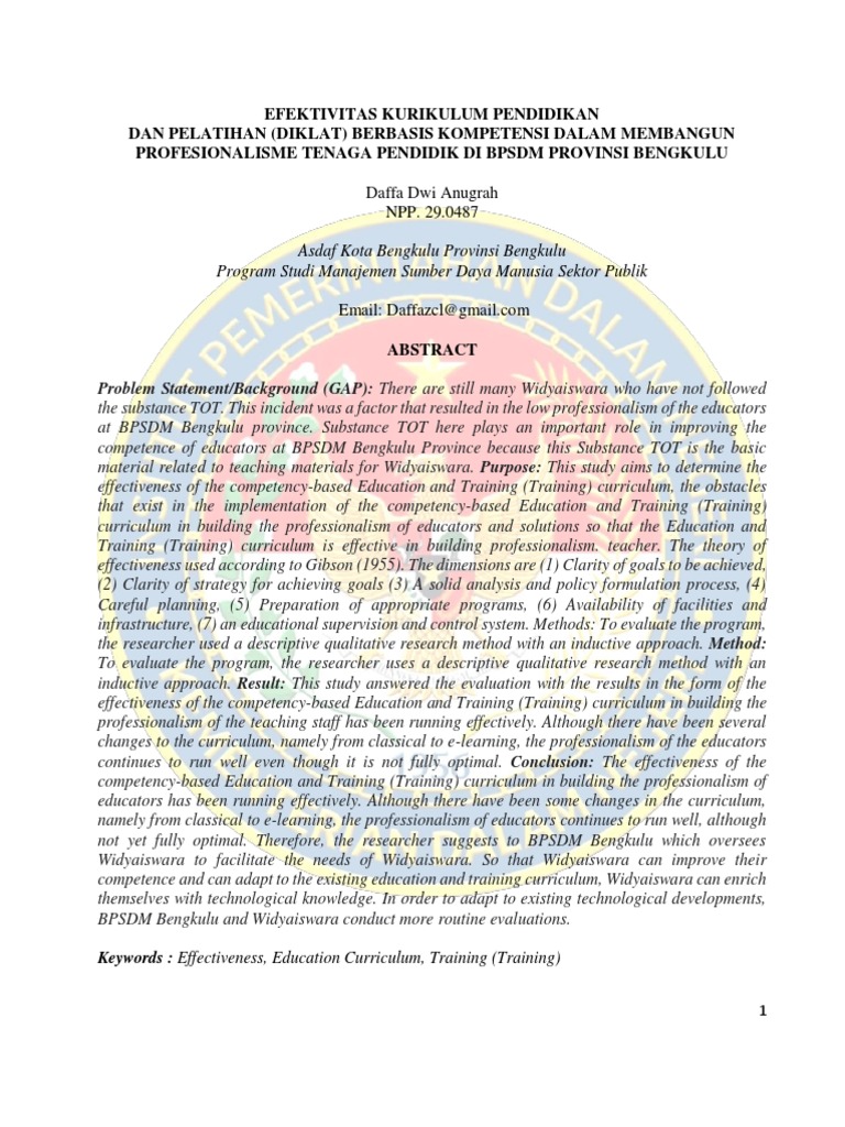 Daffa Dwi Anugrah - 29.0487 - Efektivitas Kurikulum Pendidikan Dan Pelatihan (Diklat) Berbasis ...