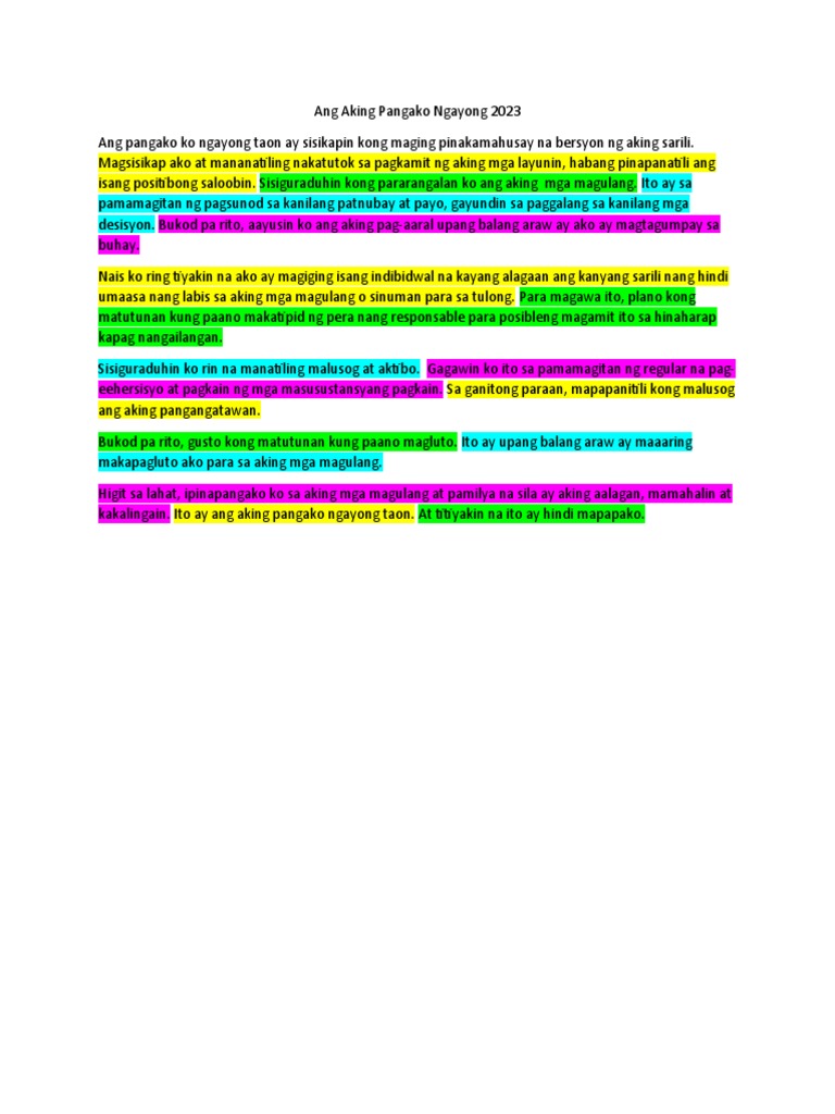 Ang Aking Pangako Ngayong 2023 | PDF