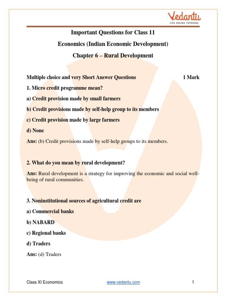 Important Questions For CBSE Class 11 Indian Economic Development PDF | PDF | Agriculture ...