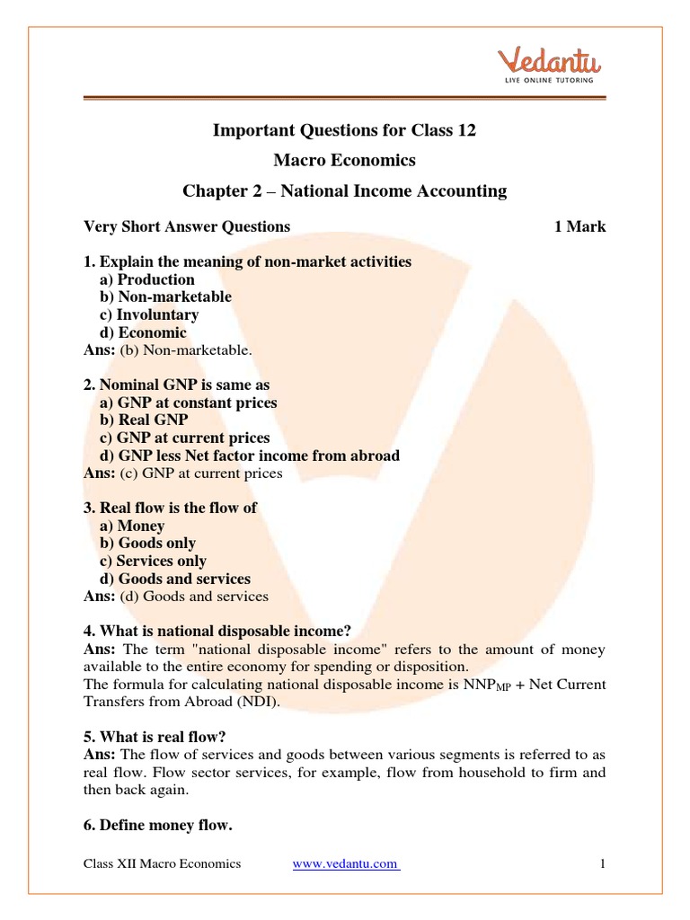 Important Questions For CBSE Class 12 Macro Economics Chapter 2 PDF ... Important Questions For CBSE Class 12 Macro Economics Chapter 2 PDF ...