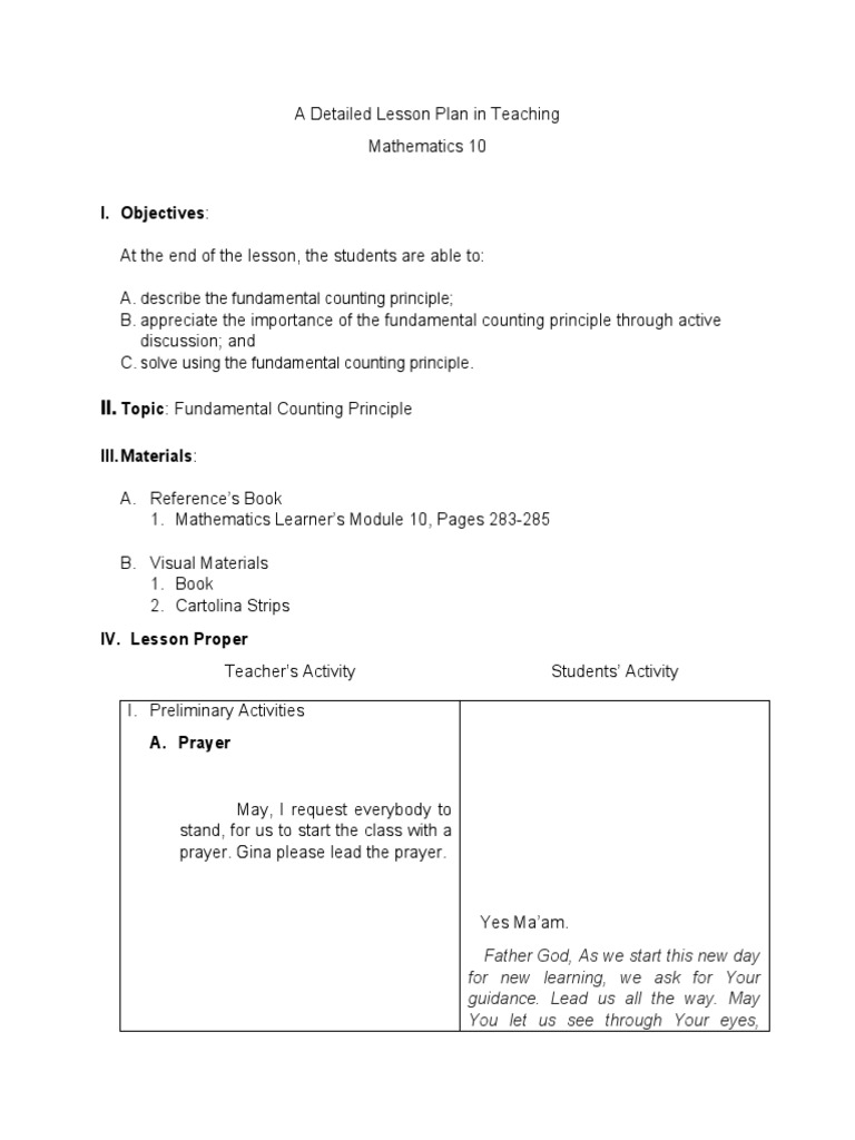 Fundamental of Counting Principles | PDF | Lesson Plan