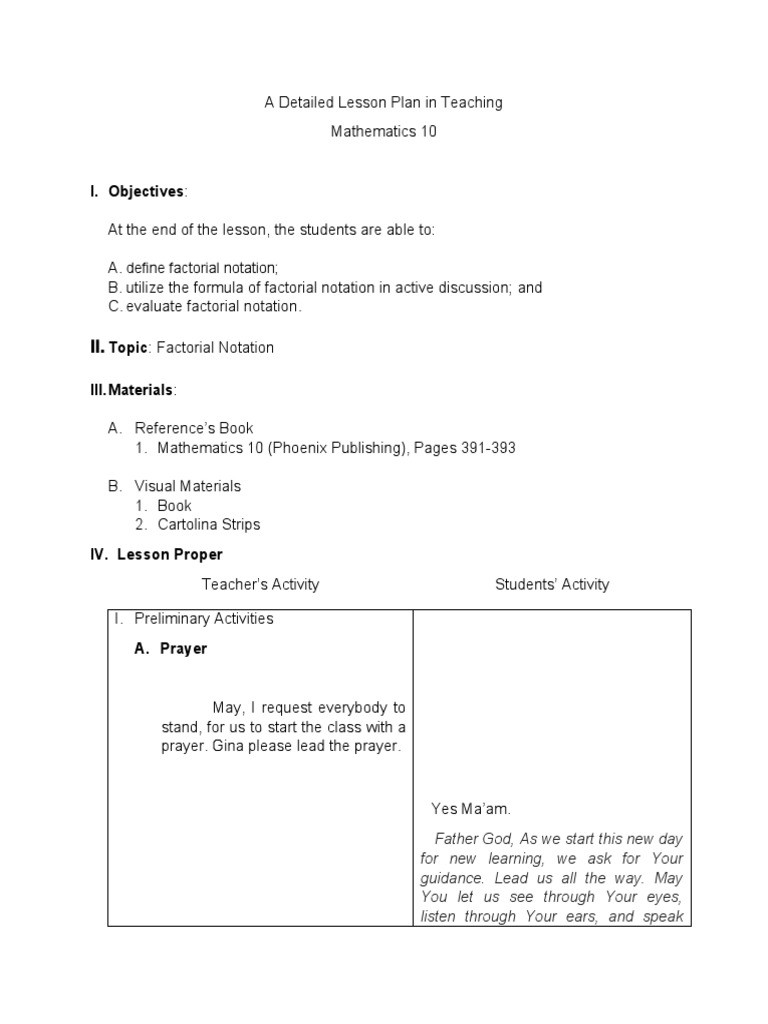 Factorial Notation Pdf Prayer Lesson Plan