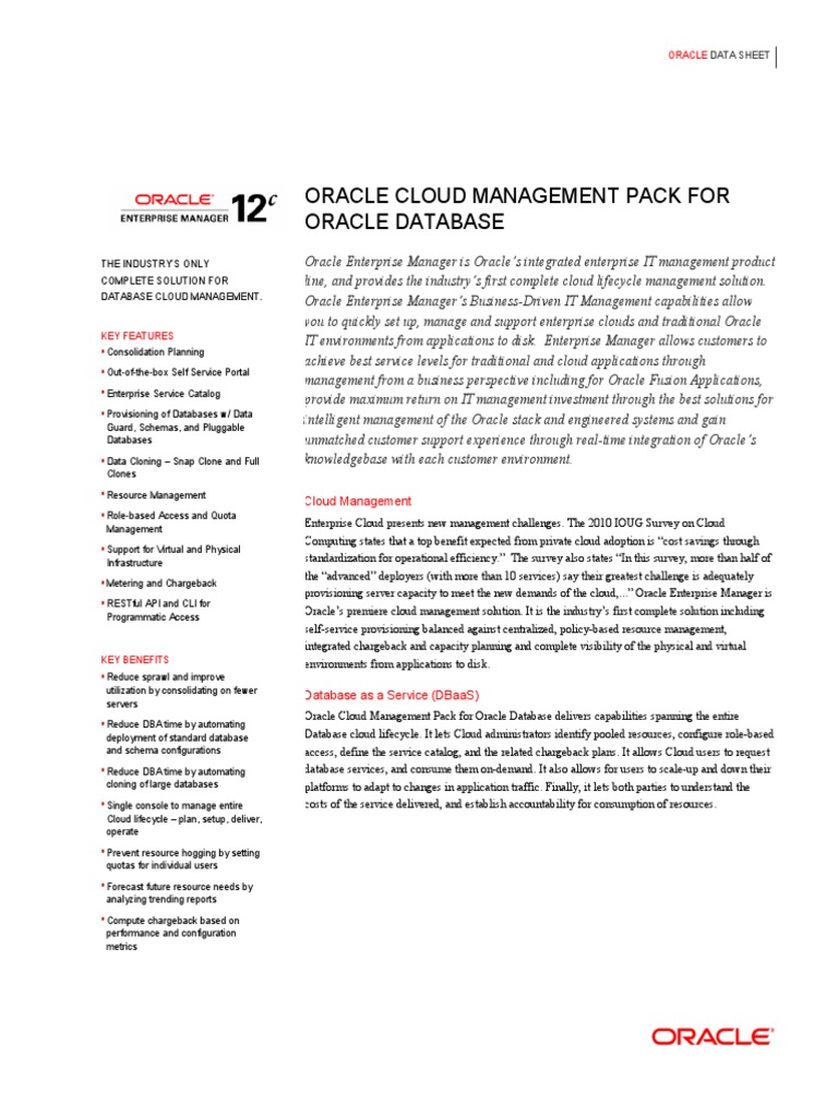 Oracle Cloud Management Pack For Oracle Database | PDF | Cloud Computing | Databases