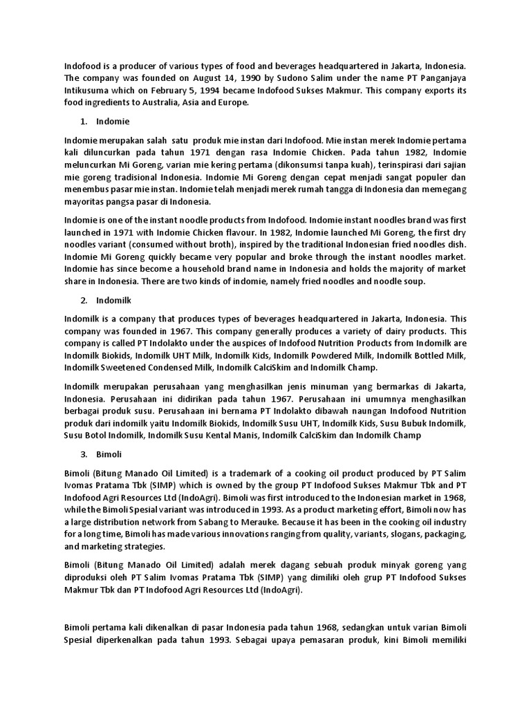 Indofood Is A Producer of Various Types of Food and Beverages ...