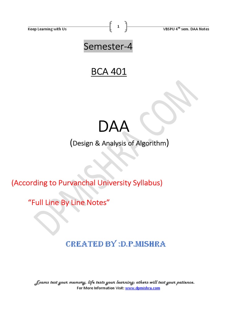 Design & Analysis of Algorithm Notes For BCA Purvanchal 4th Sem PDF ... Design & Analysis of Algorithm Notes For BCA Purvanchal 4th Sem PDF ...