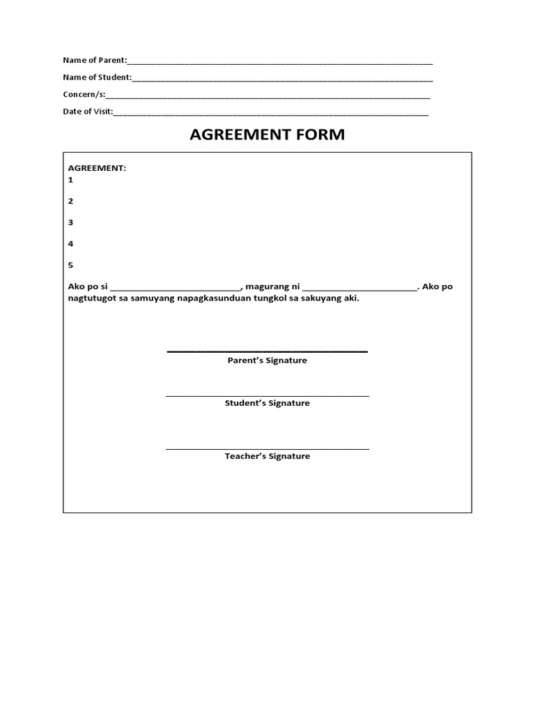 Parent-Student Agreement Form | PDF