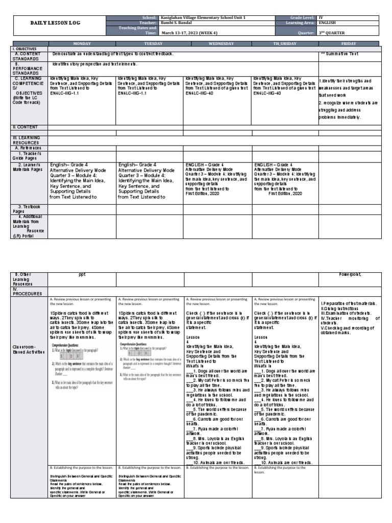DLL - English 4 - Q3 - W2 | PDF | Paragraph | Teachers DLL - English 4 - Q3 - W2 | PDF | Paragraph | Teachers