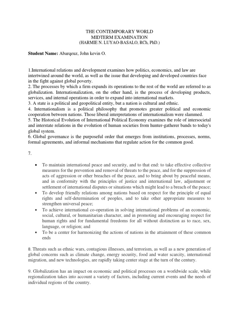 TCW Midterm Exam | PDF | Globalization | Peace