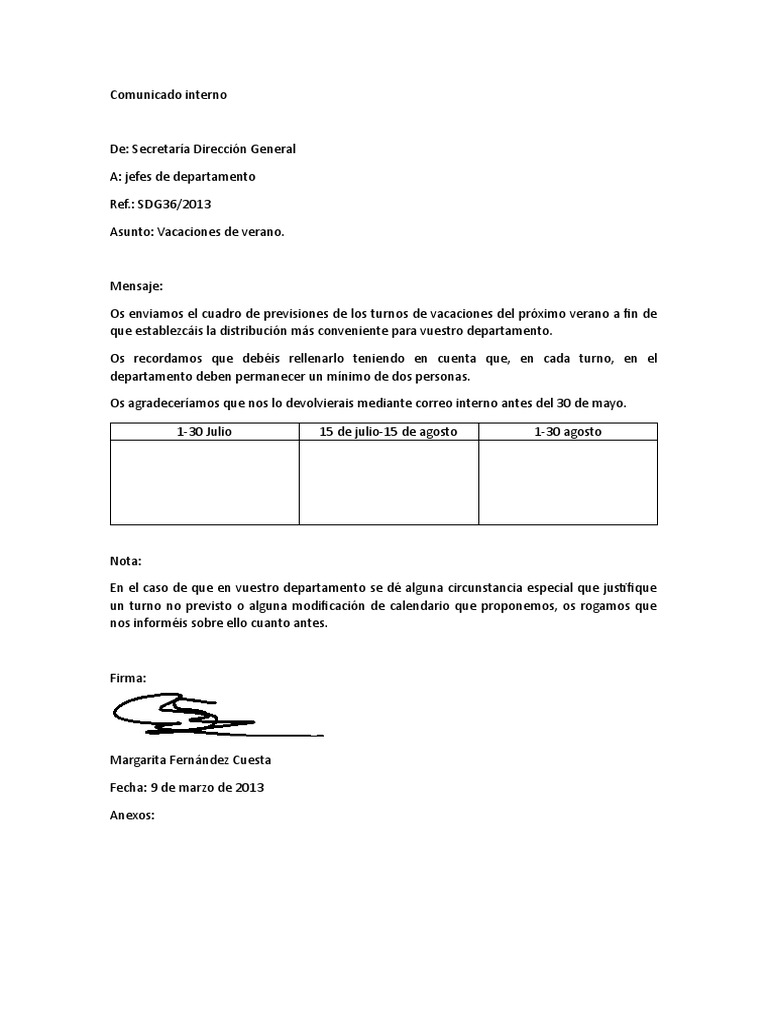 Comunicado Interno | PDF