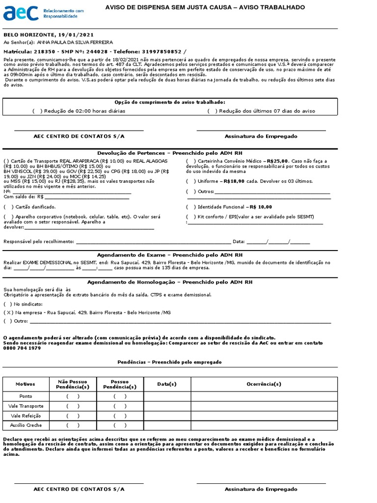 MODELO DE Aviso Trabalhado | Download grátis PDF | Ética de negócios ...