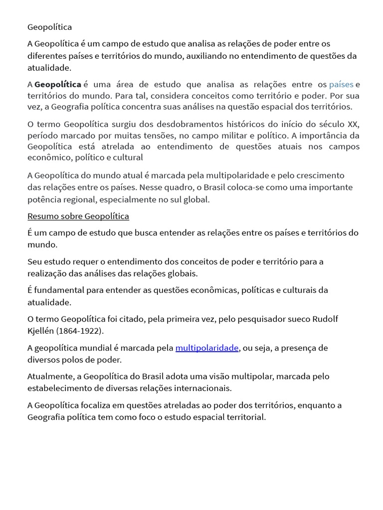Apostila Geopolitica 8º Ano | PDF | Geopolítica | Brasil