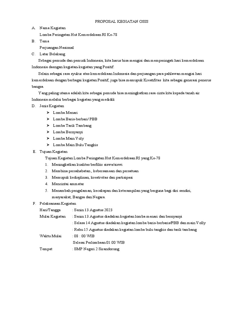 PROPOSAL KEGIATAN OSIS | PDF
