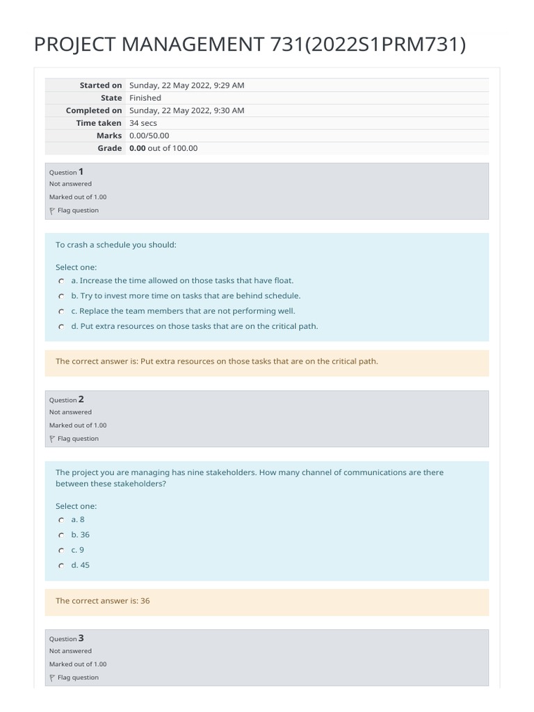 2022 - Project Management 731 - CA Test 2 Review Questions | PDF