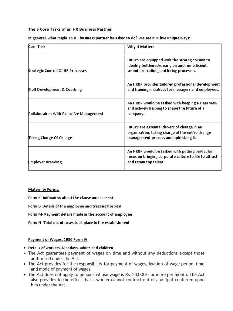 The 5 Core Tasks of an HR Business Partner | PDF