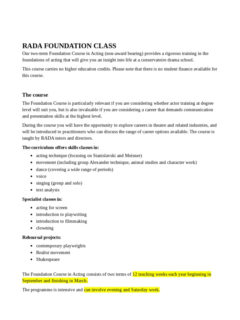 RADA Foundation Classes | PDF | Acting | Audition