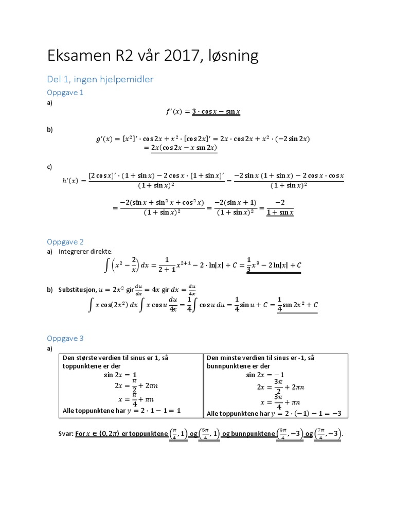 R2 Eksamen 2017 Vår Løsning | PDF