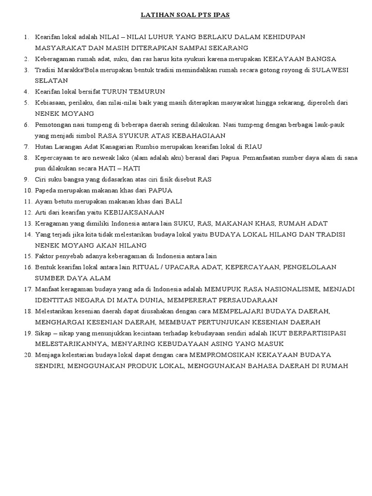 Jawaban Latihan Soal PTS Ipas Semester 2 New | PDF