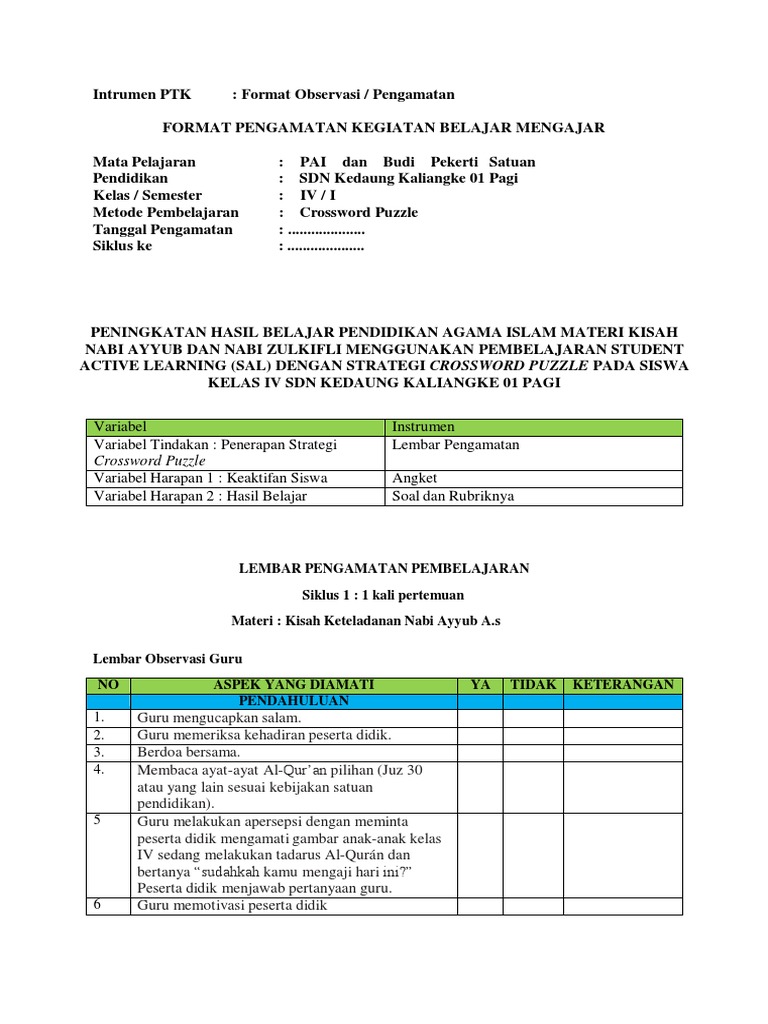 Instrumen Penilaian Ptk Pdf