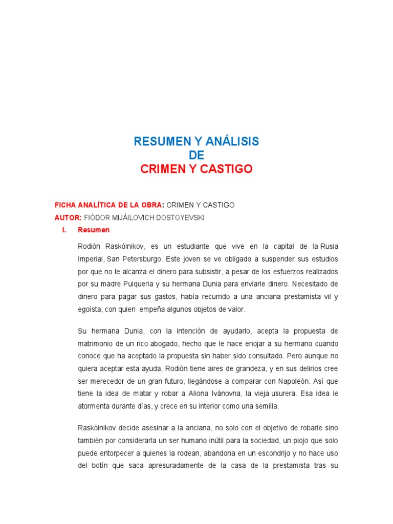 Crimen y Castigo Resumen y Análisis | PDF | Crimen y castigo