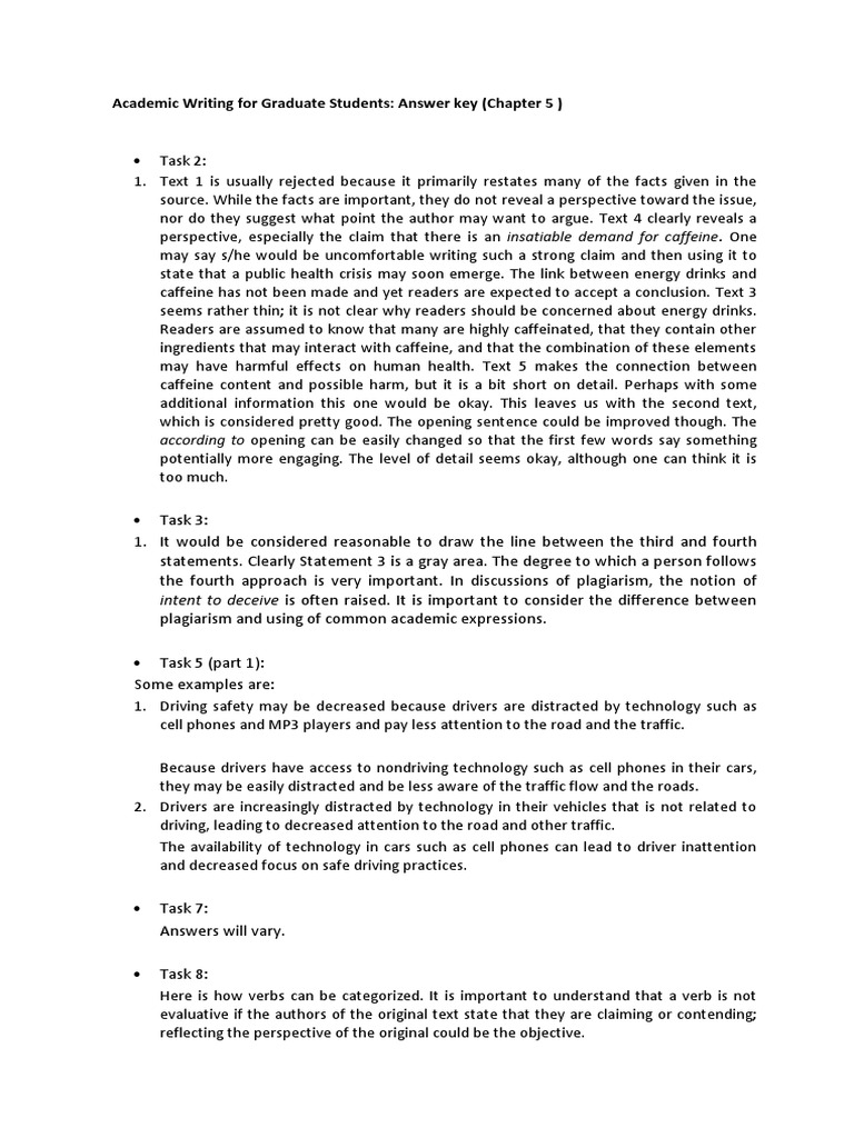 Swales Feak Chapter 5 Answer Key | PDF | Attention | Traffic