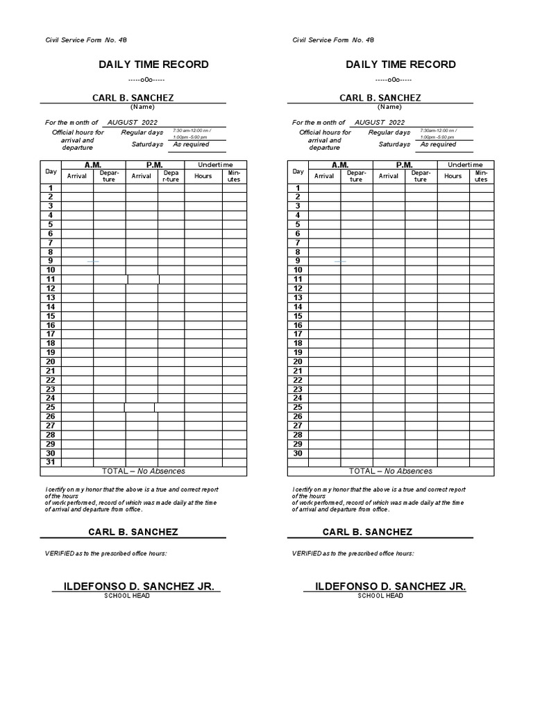 Blank DTR March 2022 | PDF