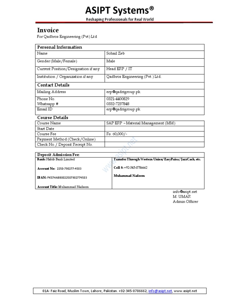 SAP - Training - Mr. Sohail Zeb PDF | PDF