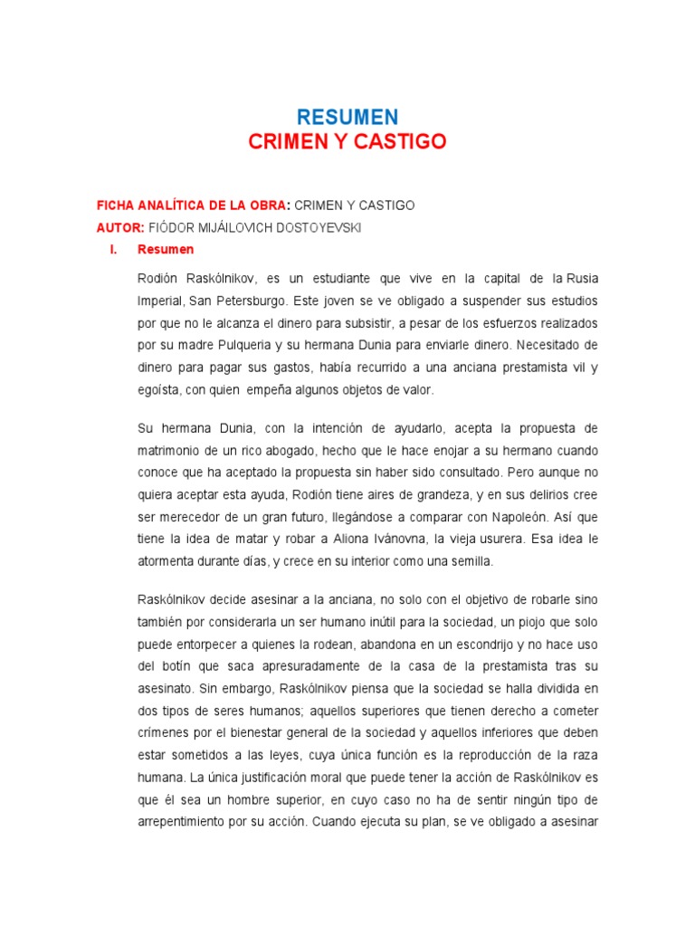 Crimen y Castigo Resumen | PDF | Crimen y castigo