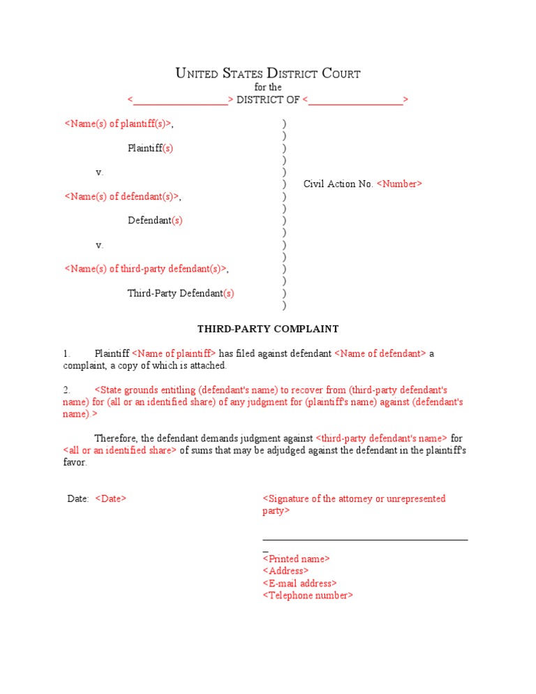 Third-Party Complaint Template | PDF | Politics | Law