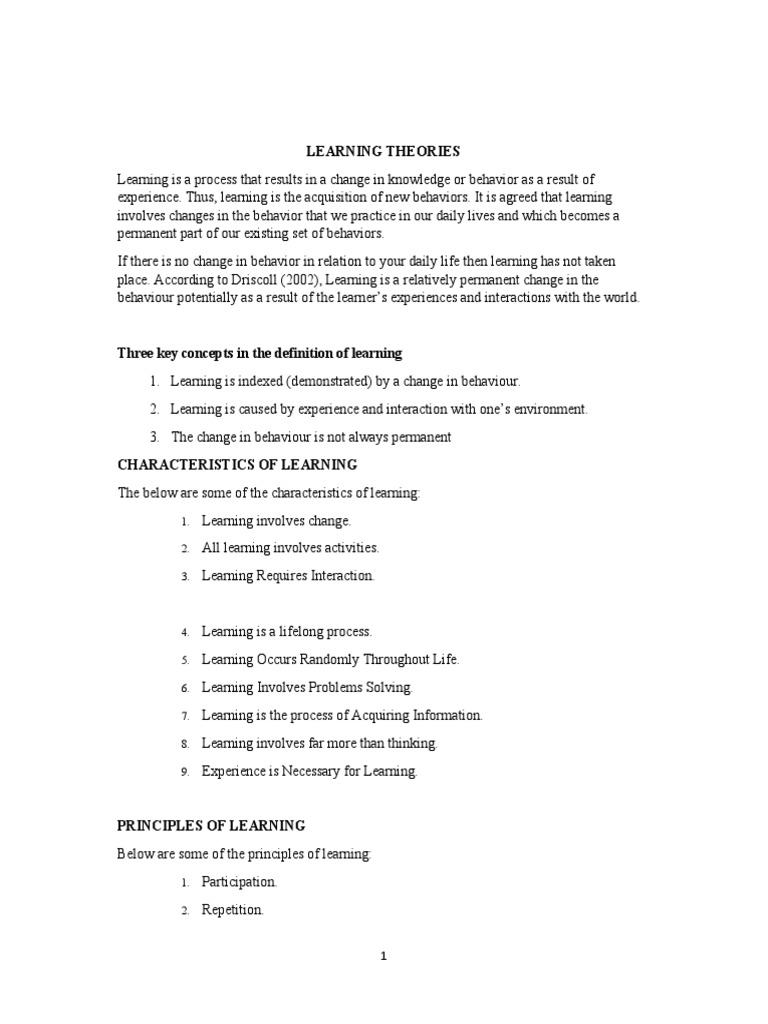 Learning Theories . | PDF | Reinforcement | Learning