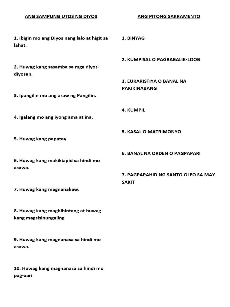 Ang Sampung Utos NG Diyos | PDF
