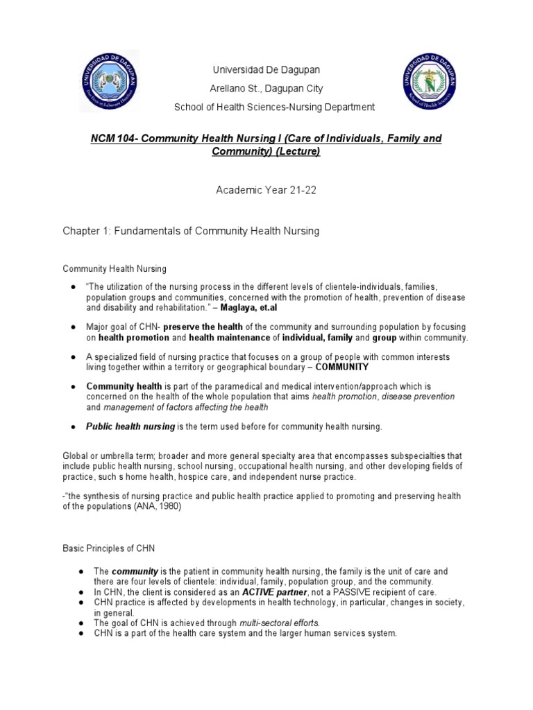 CHN I Lecture Hand Outs WK 1 | PDF | Nursing | Public Health