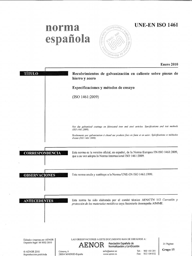 Norma Española UNE-EN ISO 1461 | PDF