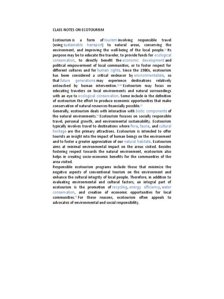 Ecotourism Overview and Principles | PDF