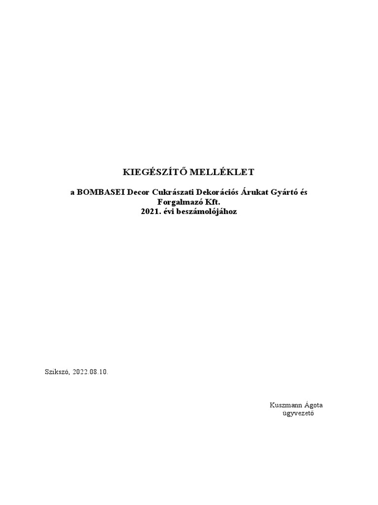 Bombasei Decor KFT 2021.evi Kieg - Mell.merleghez | PDF