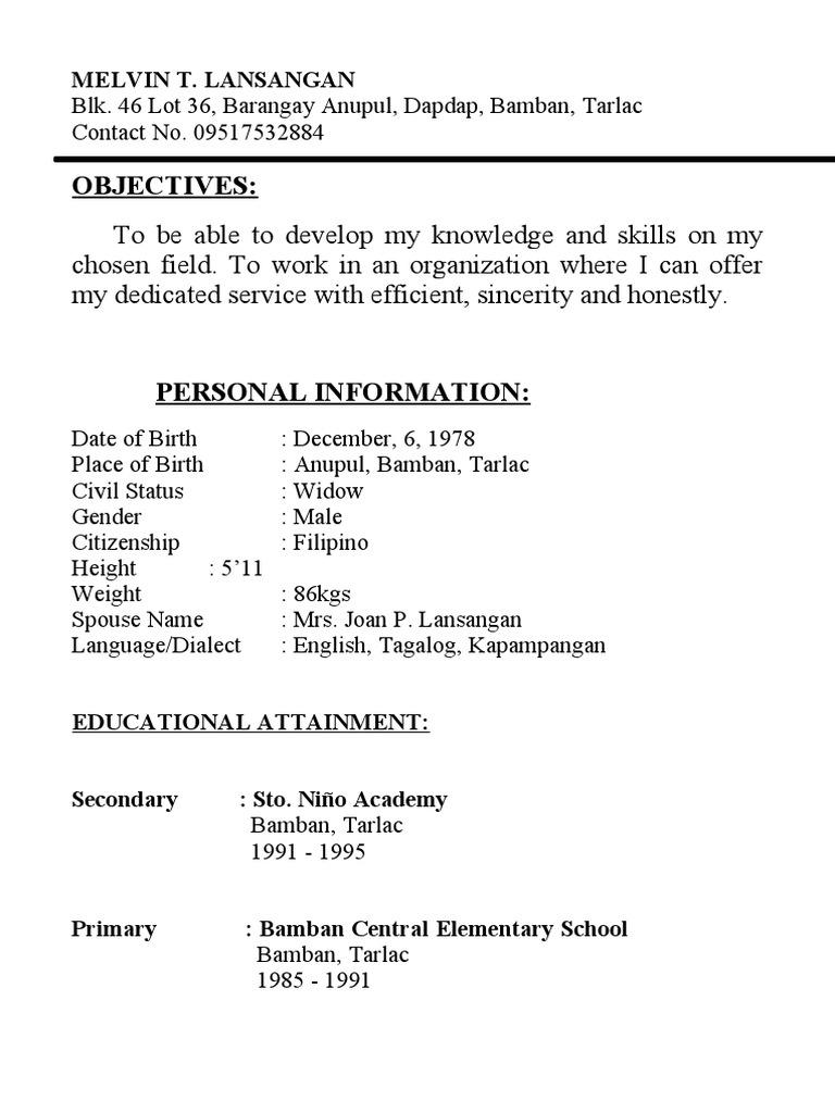 2023 Resume of Melvin Lansangan | PDF