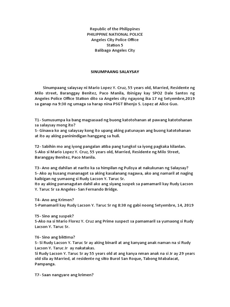 Sinumpaang Salaysay | PDF