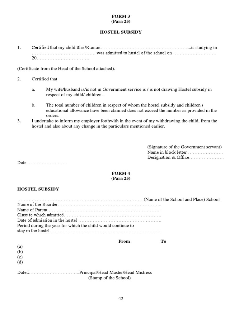 1343193287032-Hostel Subsidy - Proforma | PDF