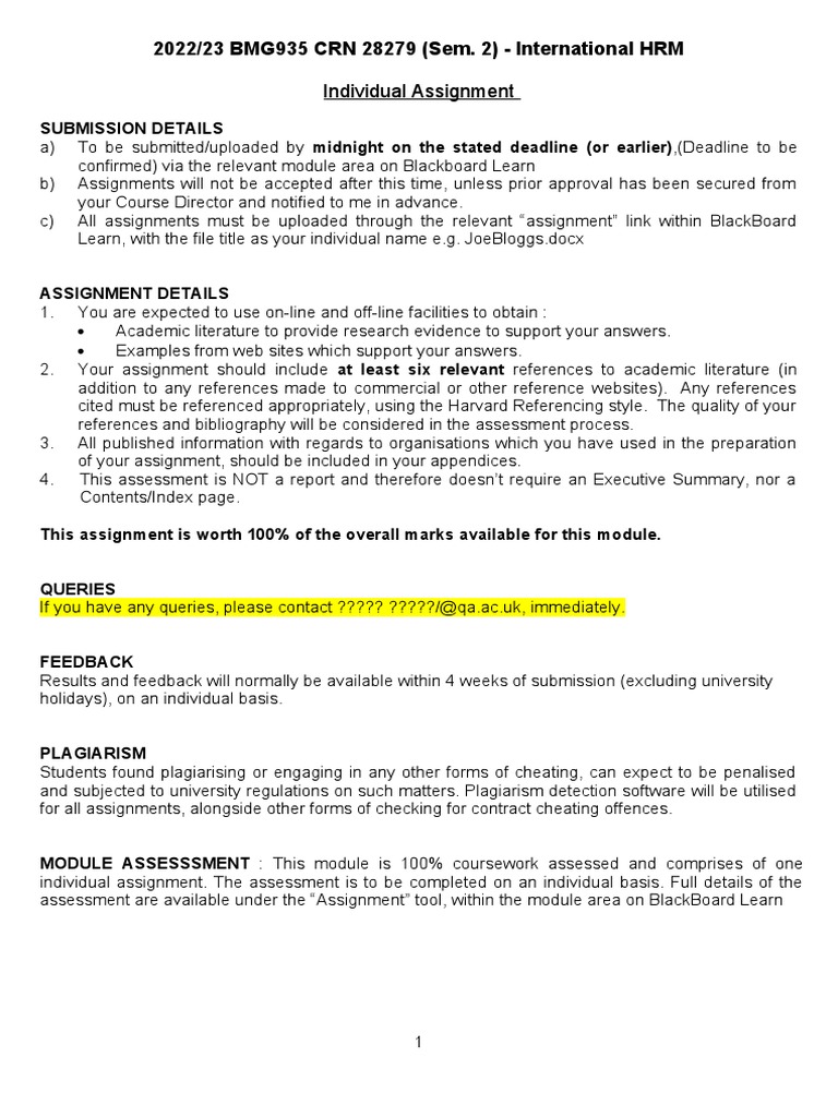Sem 2 Assign Brief QAHE Student Version | PDF | Plagiarism | Educational Assessment