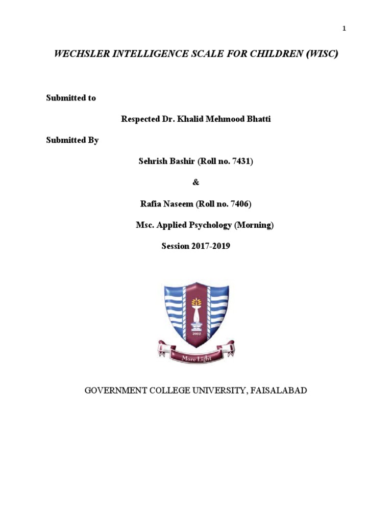 WISC-V: Overview and Subtests | PDF | Wechsler Adult Intelligence Scale ...
