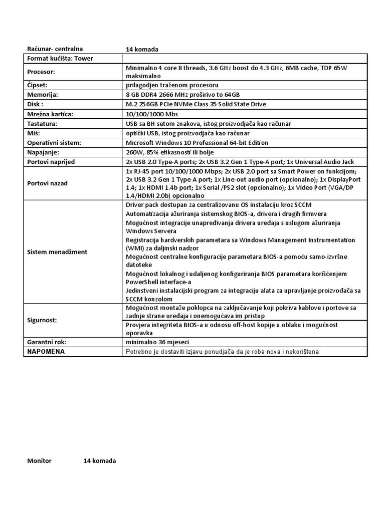 Tehnicka Specifikacija | PDF