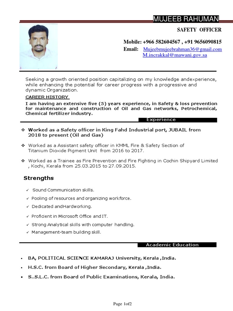 Mujeeb Rahuman CV | PDF | Occupational Safety And Health | Kerala