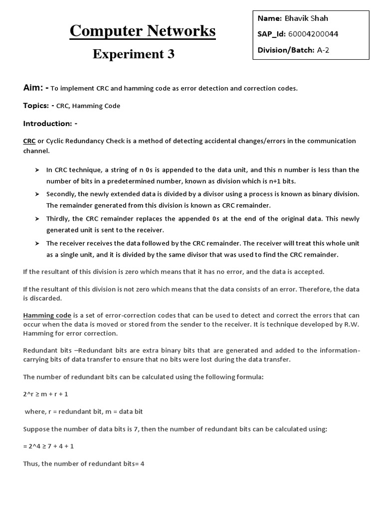 CN Exp3 | PDF | Error Detection And Correction | Theoretical Computer Science