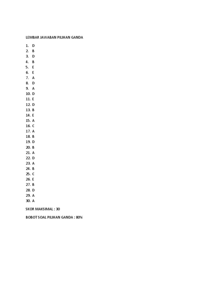 Lembar Jawaban Pilihan Ganda Dan Bobot Soal Uraian | PDF